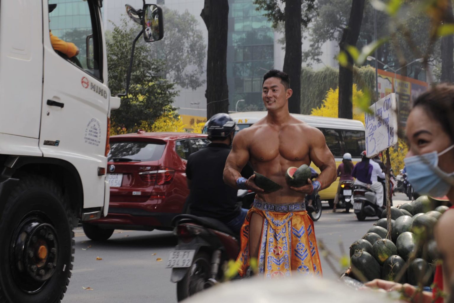 Ripped Korean Gymmer Sells Watermelon On Saigon’s Streets