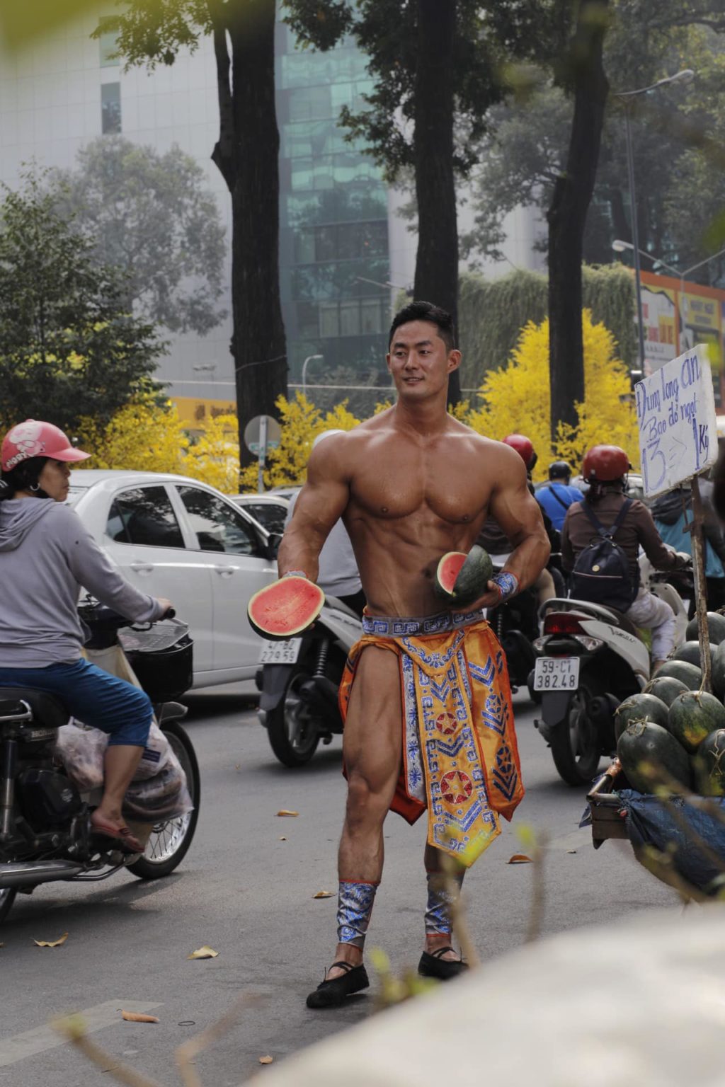 Ripped Korean Gymmer Sells Watermelon On Saigon’s Streets