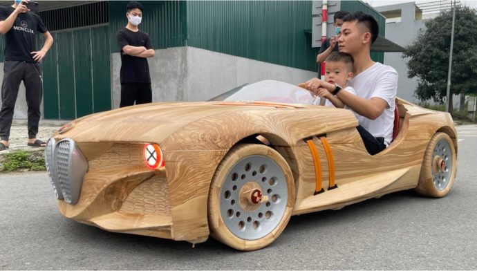 Carpenter Makes Drivable Cars From Wood, His Son Loves Driving Them