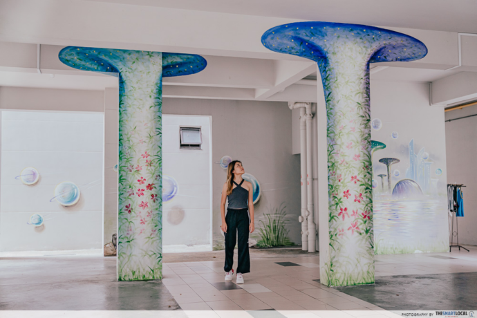 This HDB Void Deck Has Kampong & Gardens By The Bay-Inspired 3D Art
