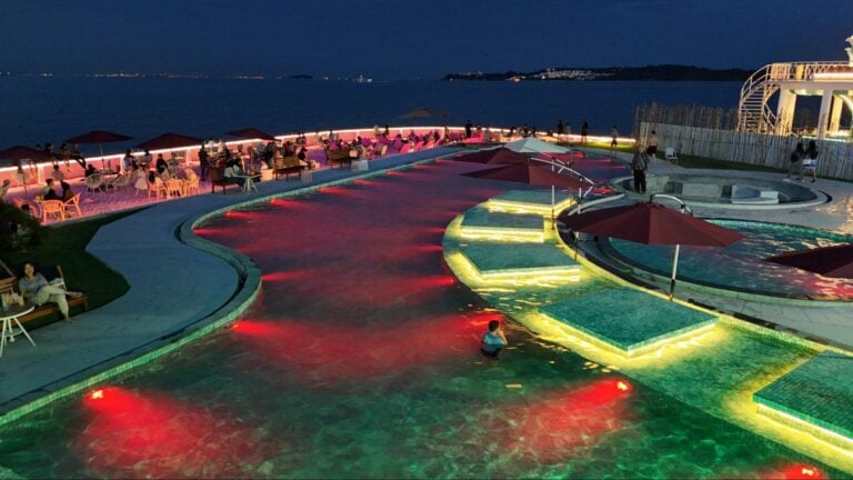 Blue Fire Beach Club In Batam Has Pink Sand & A Swim-Up Bar